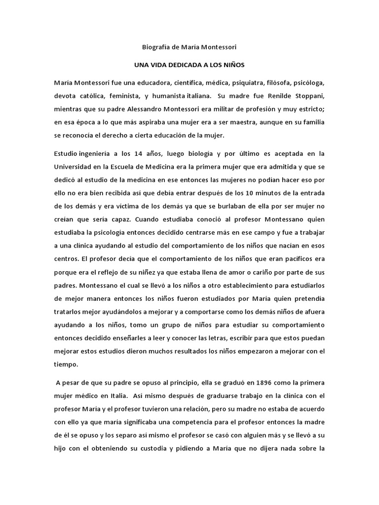 Biografía de María Montessori | PDF