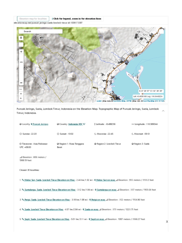 Puncak Jeringo, Suela, Lombok Timur, Indonesia On The Elevation Map ...