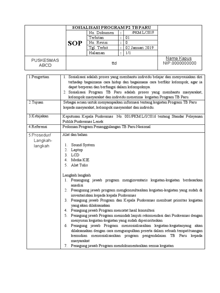 Sop TBC - Sosialisasi Program p2 TB Paru F | PDF