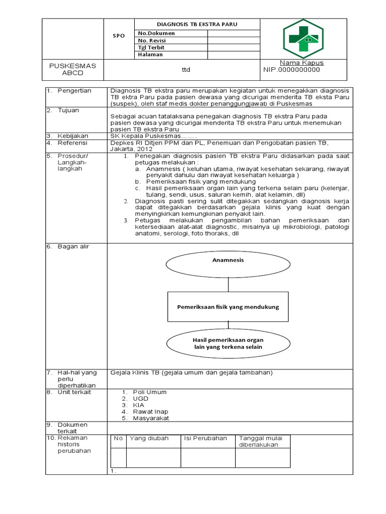 Sop TBC - Diagnosis TB Ekstra Paru F | PDF