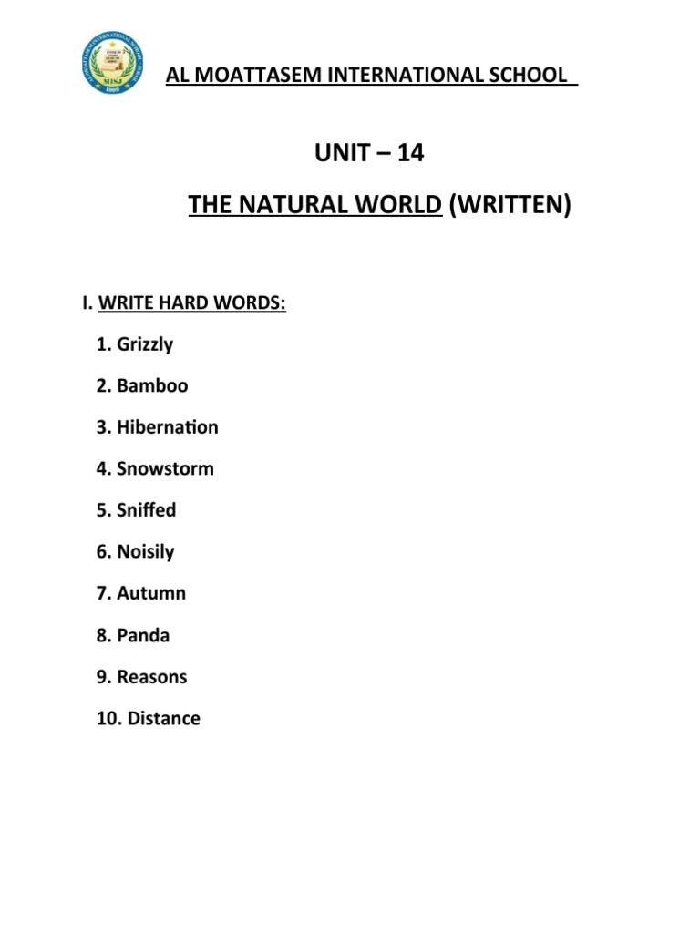 Natural World Vocabulary and Questions | PDF | Bears | Grizzly Bear