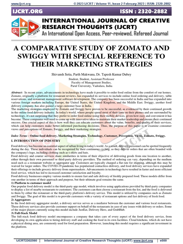 Comparison of Swiggy and Zomato | PDF | Sampling (Statistics) | Search Engine Optimization