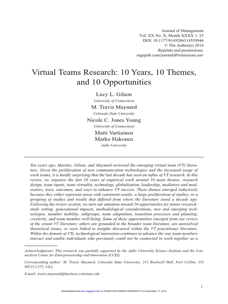 Virtual Teams: Trends and Future Research | PDF | Leadership ...