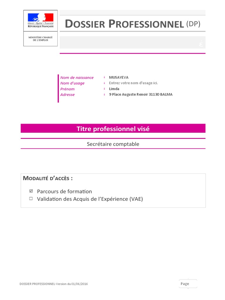 DP Secretaire Comptable Vierge VR | PDF
