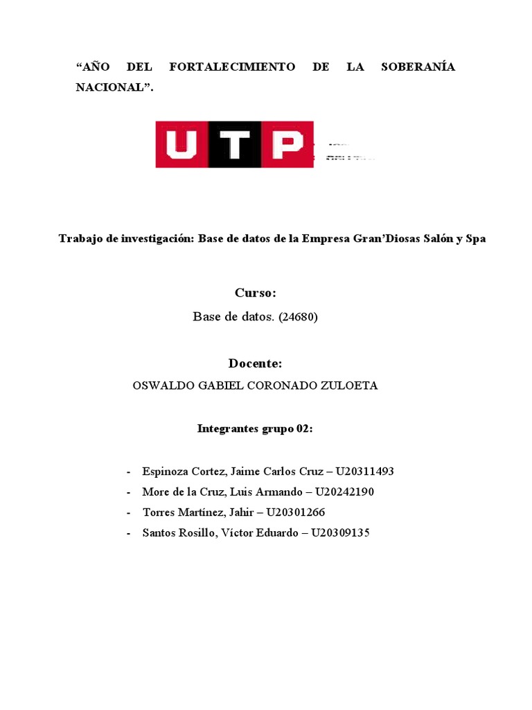 TF BaseDatos Grupo02 Avance02 | PDF