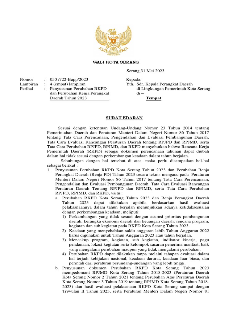 SE Perubahan RKPD Dan Renja 2023 | PDF