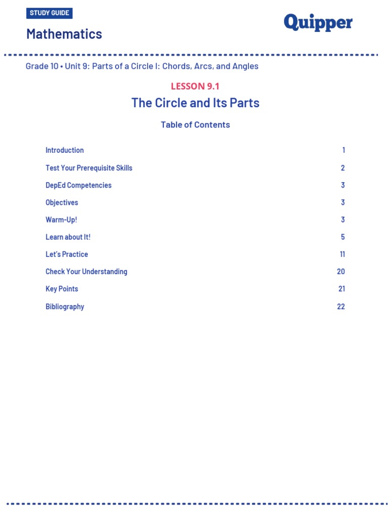 ME Math 10 Q2 0901 SG | PDF | Circle | Angle