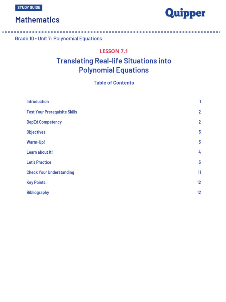 Me Math 10 q1 0701 SG | PDF | Area | Equations