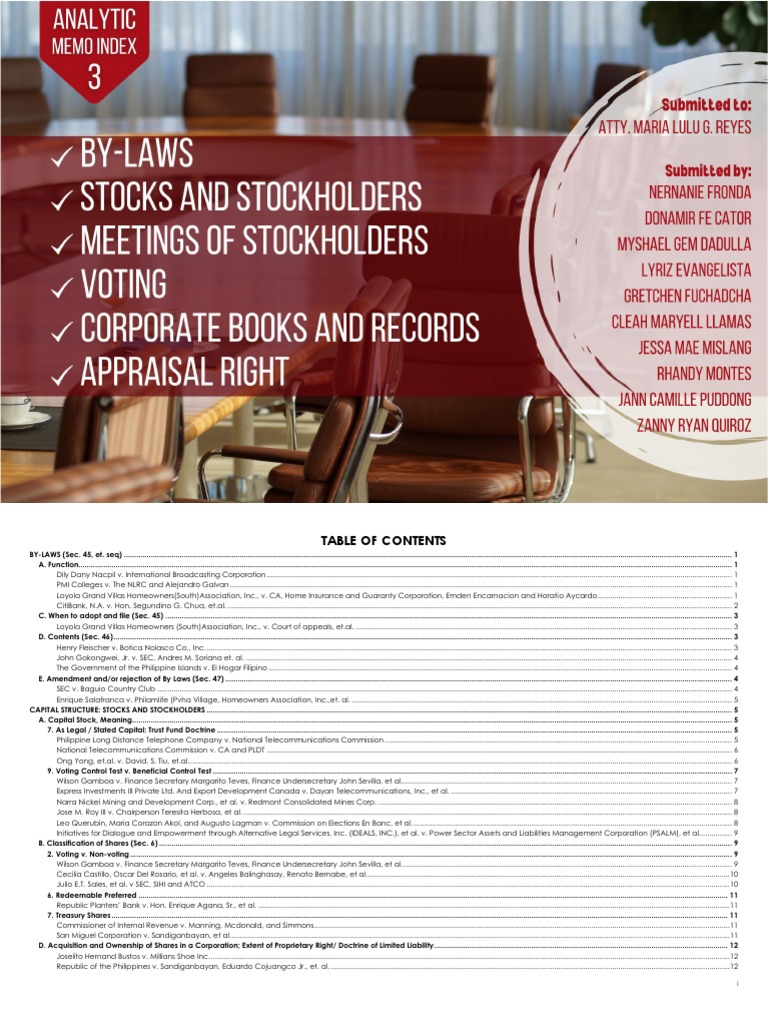 Analytical Memo on By-Laws and Capital Structure | PDF | Philippines