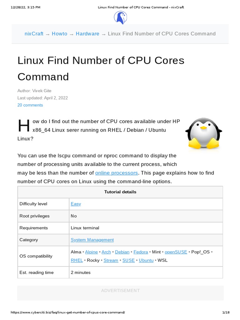 Linux Find Number of CPU Cores Command - nixCraft1 | PDF