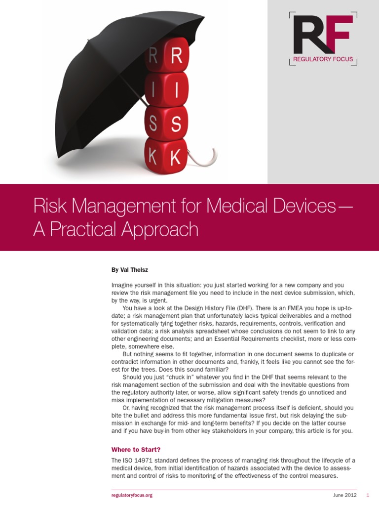 Risk Management For Medical Devices | PDF