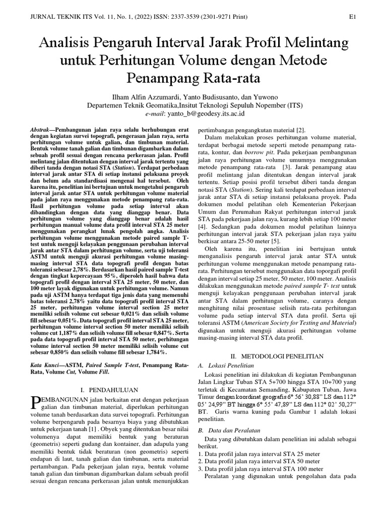 Analisis Pengaruh Interval Jarak Profil Melintang Untuk Perhitungan ...