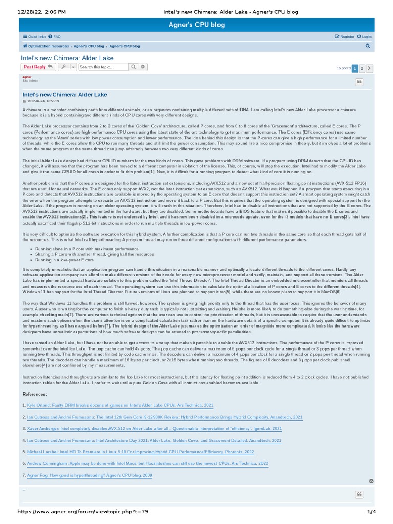 Intel's New Chimera - Alder Lake - Agner's CPU Blog | PDF | Multi Core Processor | Thread ...
