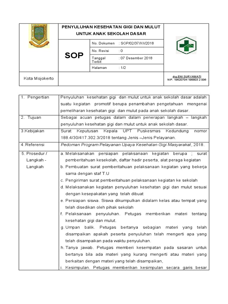 SOP PENYULUHAN KESEHATAN GIGI DAN MULUT UNTUK ANAK SEKOLAH DASAR Ok | PDF