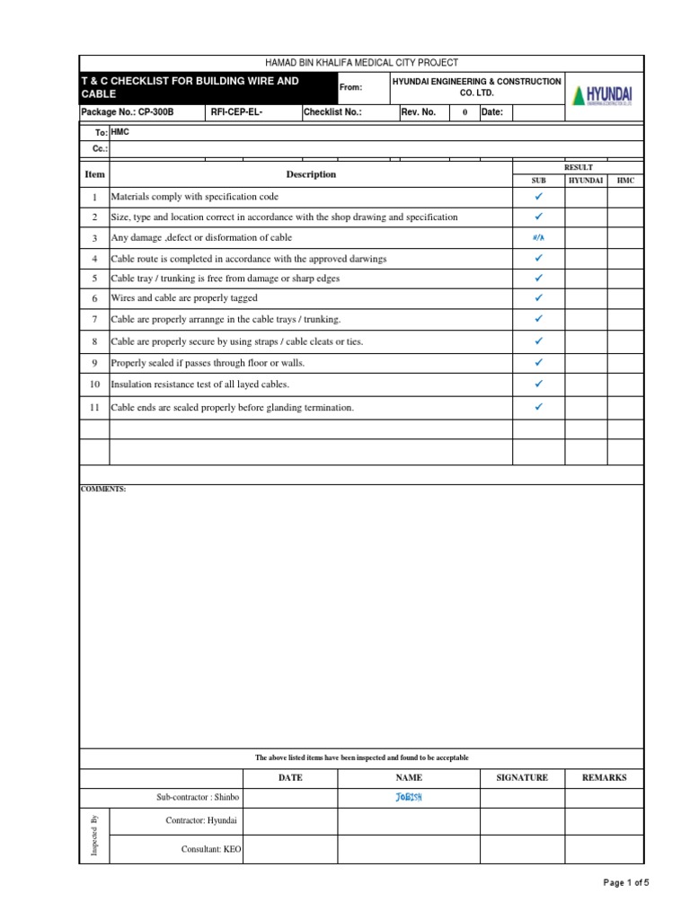 Checklist Forbuilding Wire And Cable Insallation Pdf Electrical Connector Wire