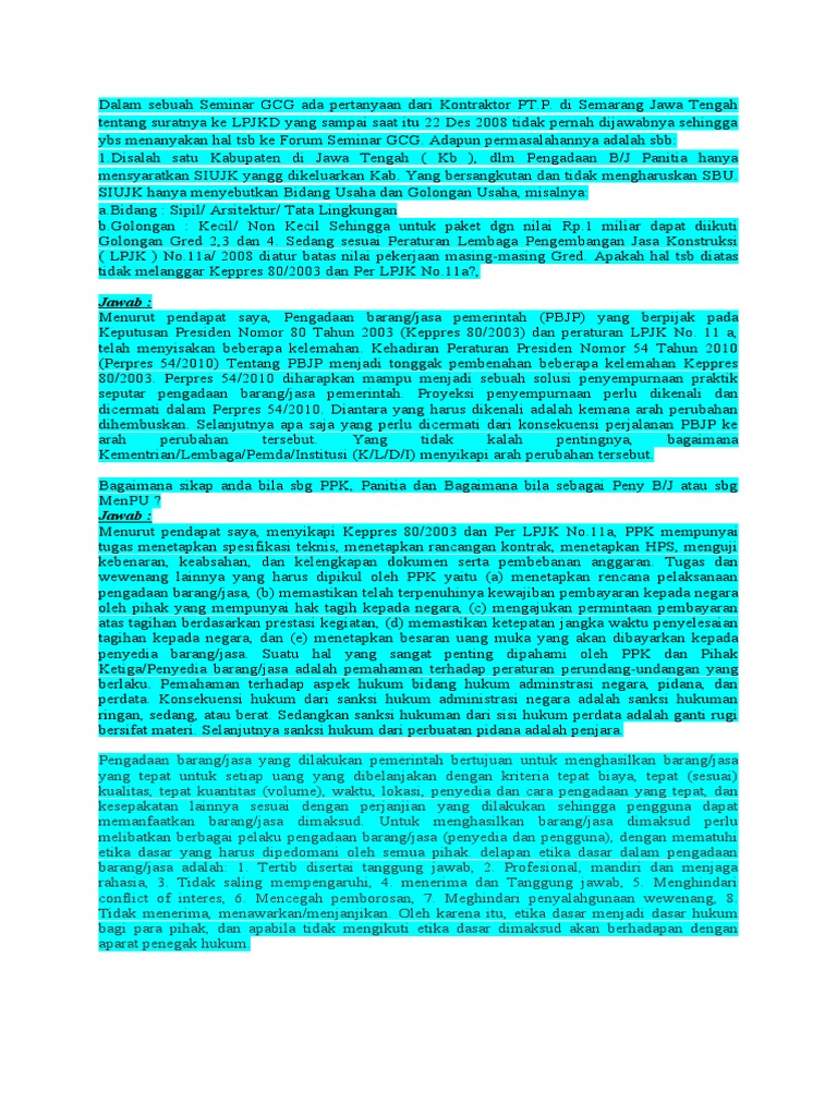 Dalam Sebuah Seminar GCG Ada Pertanyaan Dari Kontraktor PT | PDF