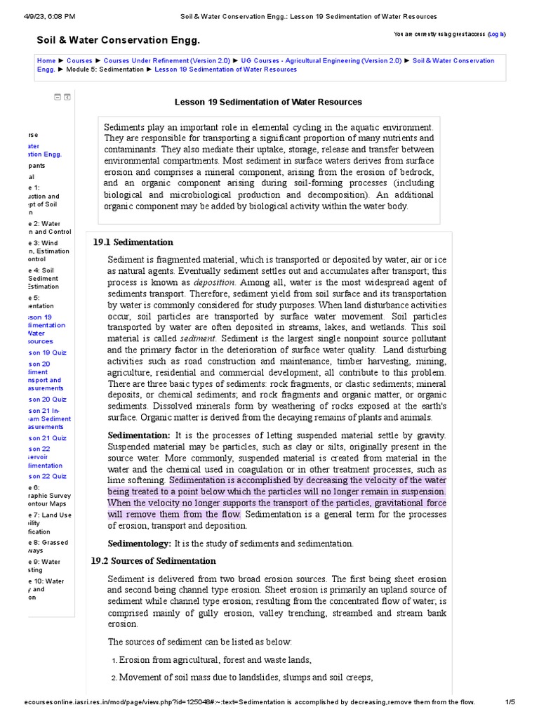 Unit-5-1-2-Soil & Water Conservation Engg. - Lesson 19 Sedimentation of Water Resources | PDF ...
