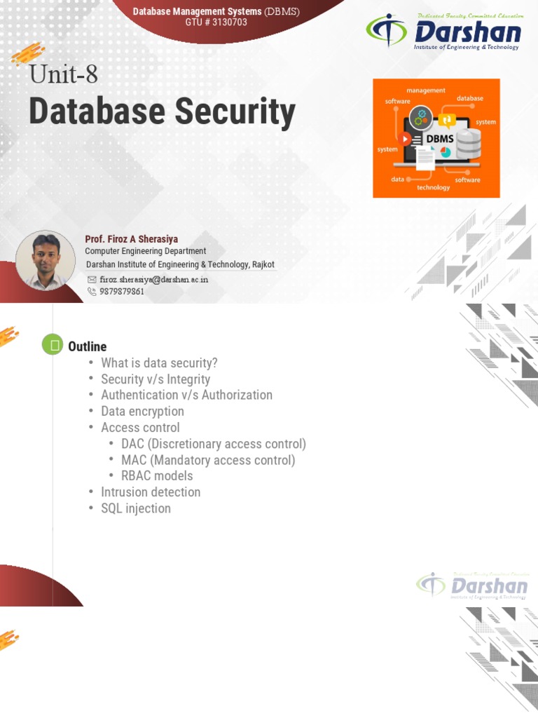DBMS Presentations Unit-8 | PDF | Encryption | Key (Cryptography)