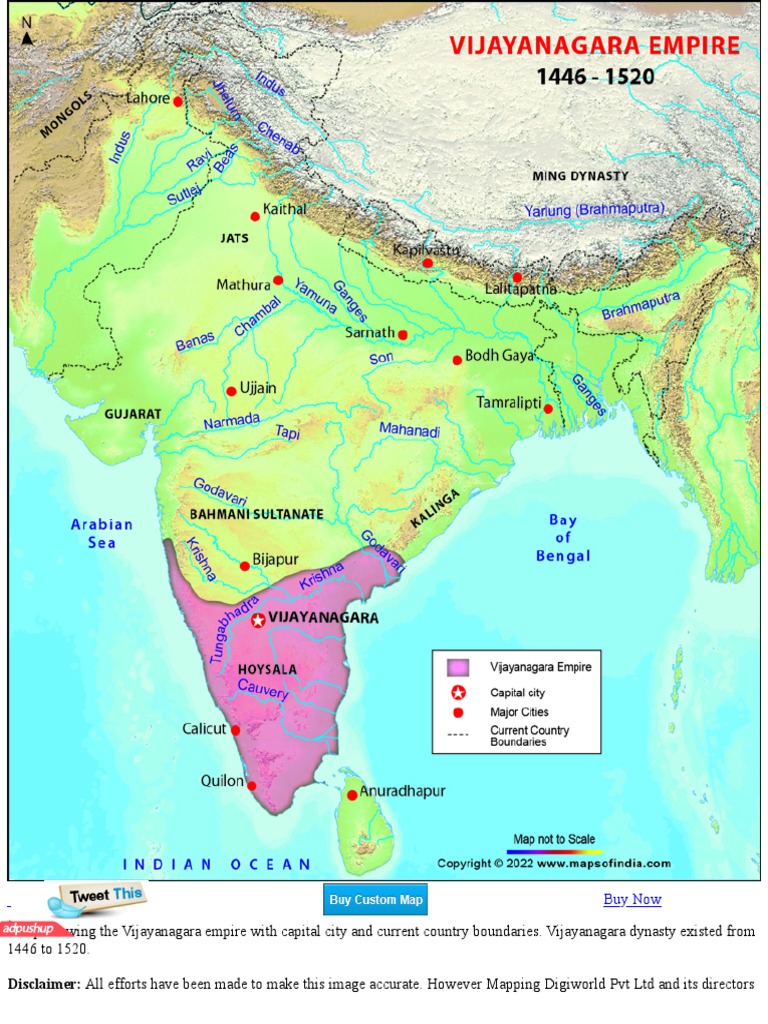 Map Showing The Vijayanagara Empire With Capital City and Current ...