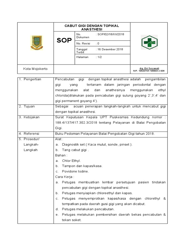2 Sop Cabut Gigi Dengan Topikal Anashtesi | PDF | Sains & Matematika