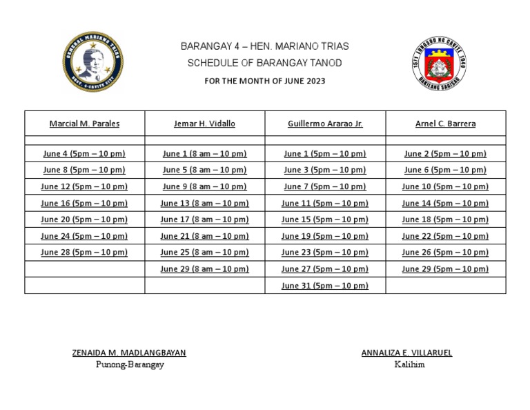 Tanod Schedule | PDF