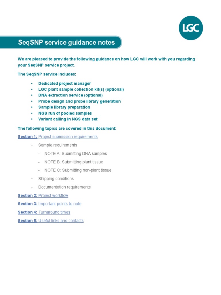 Seqsnp Service Guidance Notes | PDF | Dna Sequencing | Single ...