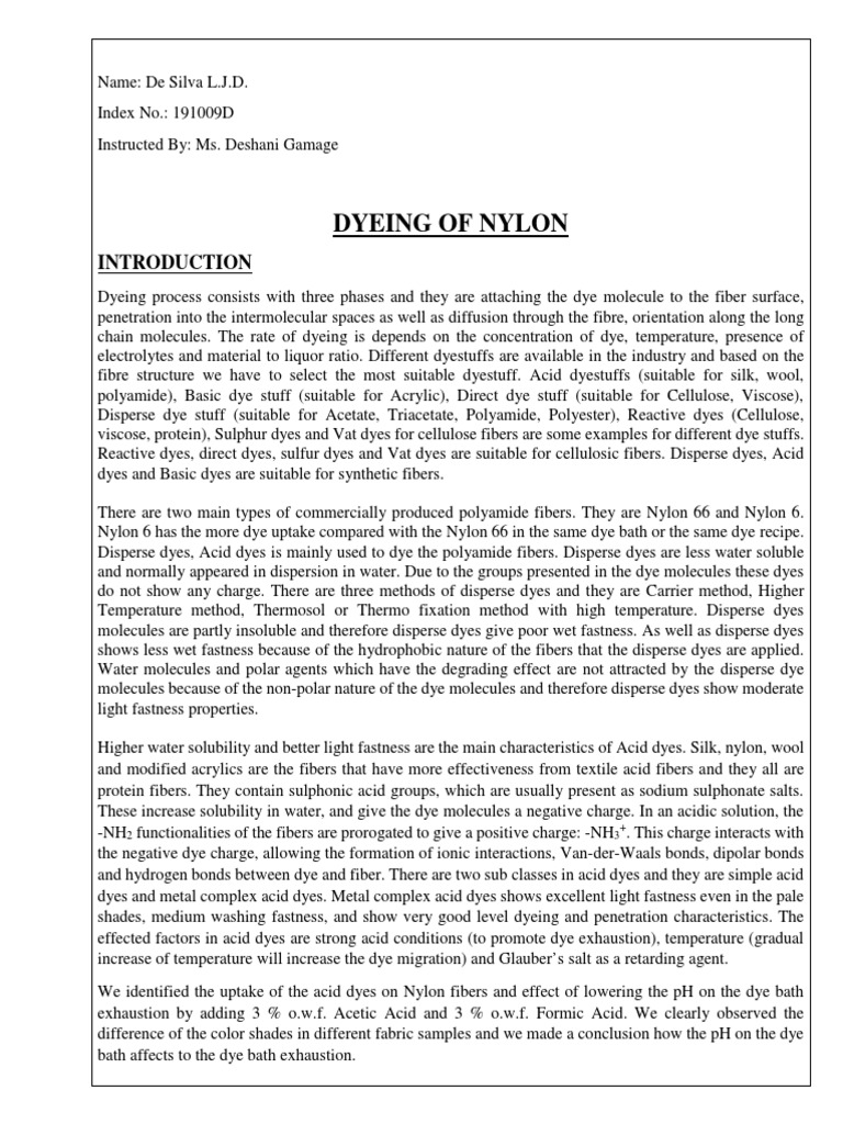 Acid Dyeing of Nylon: pH Effects | PDF | Dye | Acid