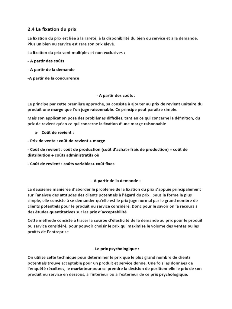 Fixation du Prix : Méthodes et Stratégies | PDF | Offre et demande | Prix