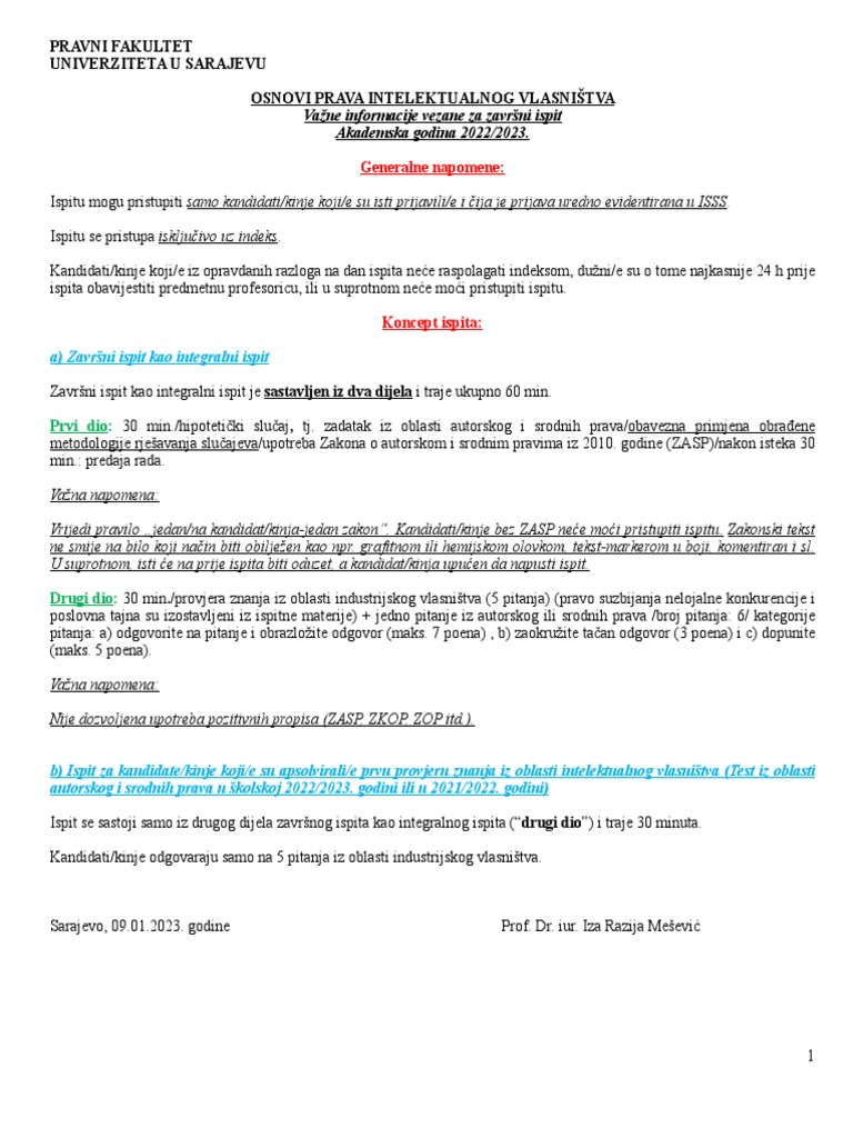 OPIV Vazne Informacije Zavrsni Ispit 2223 | PDF