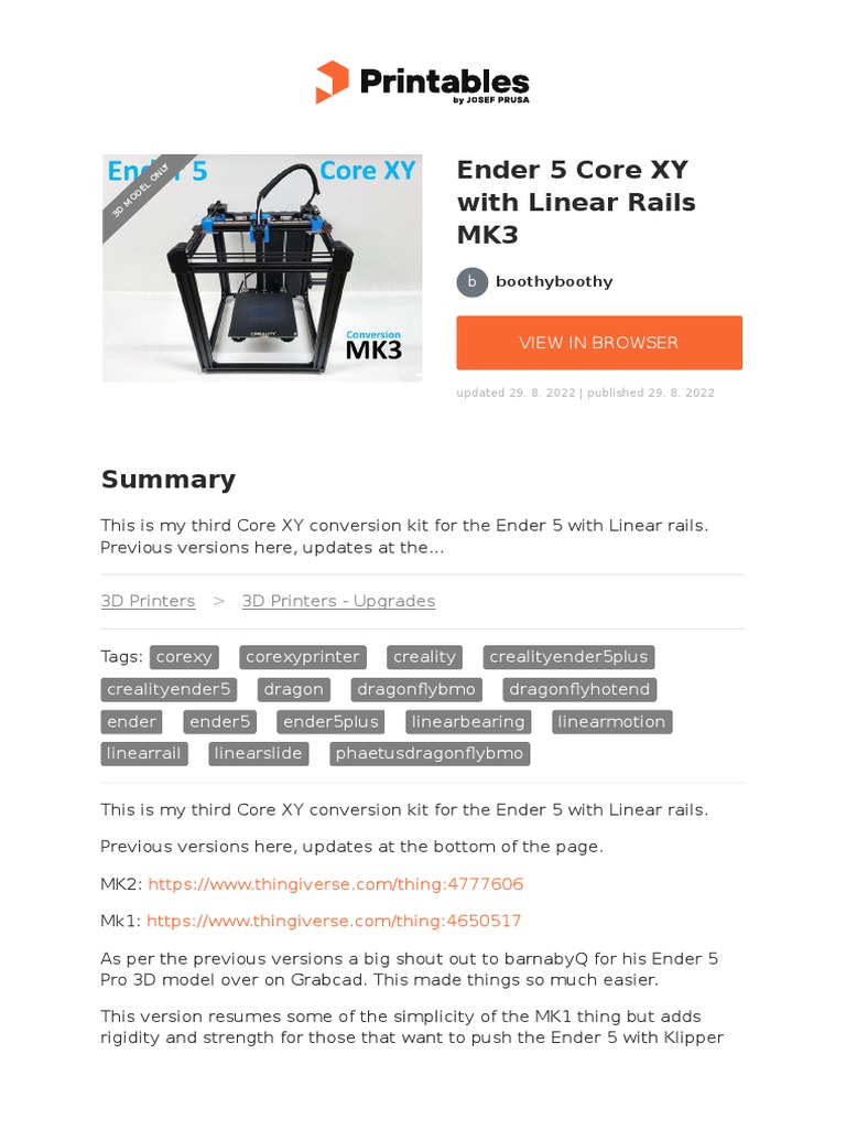 Ender 5 Core Xy With Linear Rails mk3 | PDF | 3 D Printing | Manufactured Goods