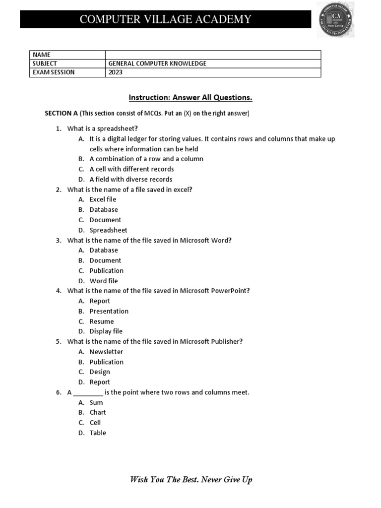 Cva Exam Session 2023 | PDF | Computer File | Spreadsheet