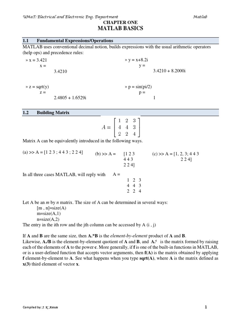 MATLAB Handout - Feb 2018 | PDF | Matrix (Mathematics) | Polynomial MATLAB Handout - Feb 2018 | PDF | Matrix (Mathematics) | Polynomial