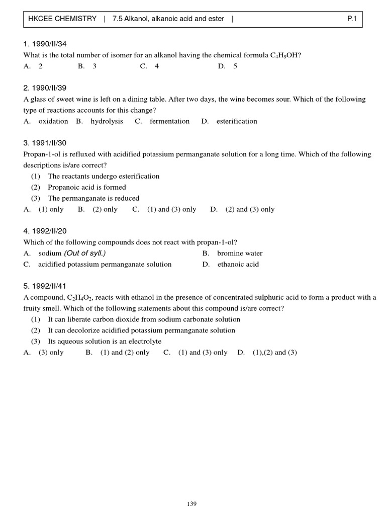 Alkanol, Alkanoic Acid and Ester | PDF | Ethanol | Acetic Acid