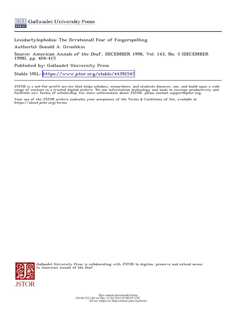 Lexidactylophobia: The (Irrational) Fear of Fingerspelling | PDF