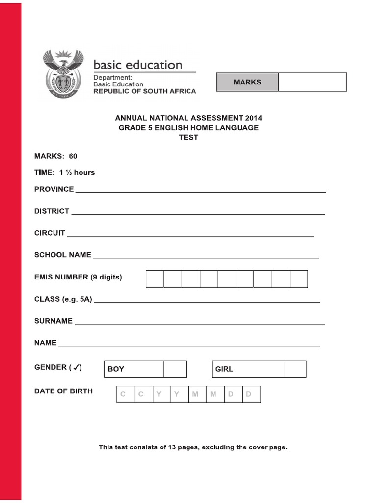 Grade 5 English HL Paper | PDF