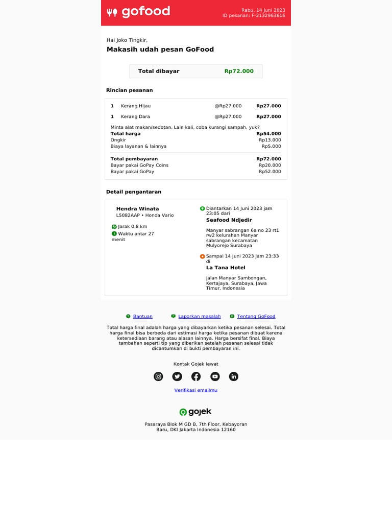 Makasih Udah Pesan Gofood: Total Dibayar | PDF