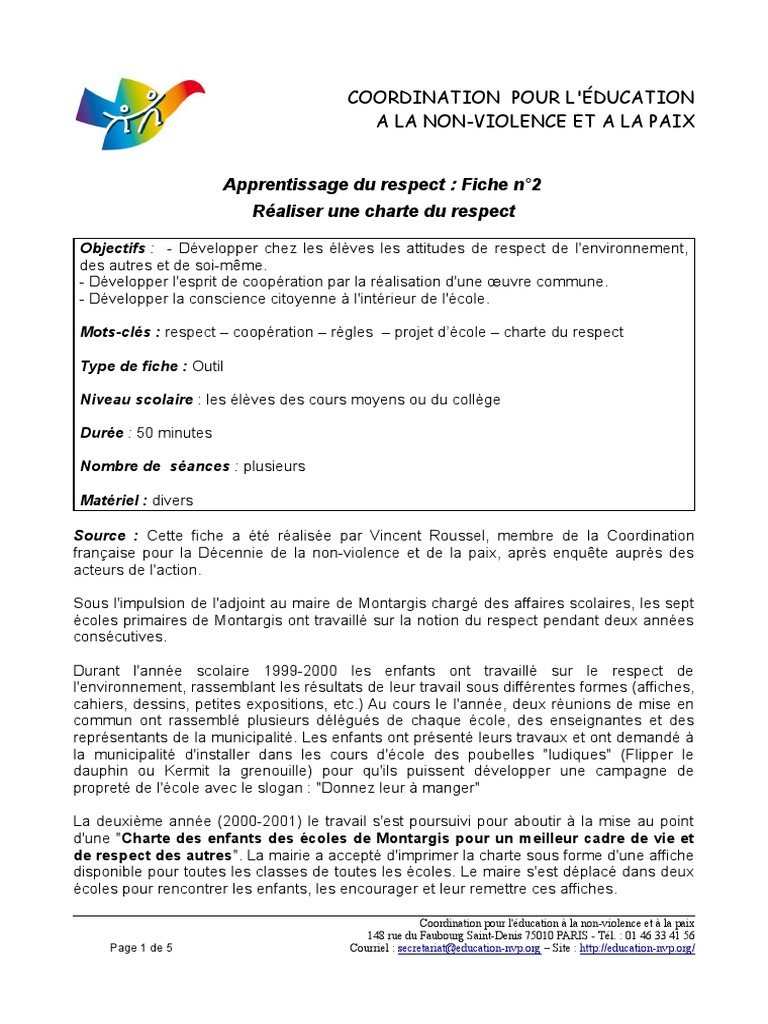 Réaliser Une Charte Du Respect - 3emeCyclePrimaire | PDF