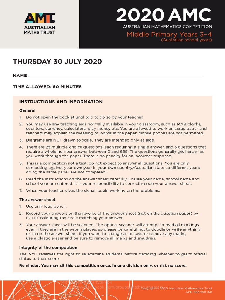 2020 AMC Years 3-4 Middle Primary | PDF