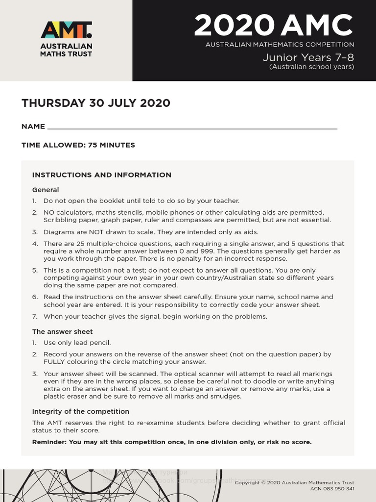 2020 AMC Years 7-8 Junior | PDF | Triangle | Mathematics