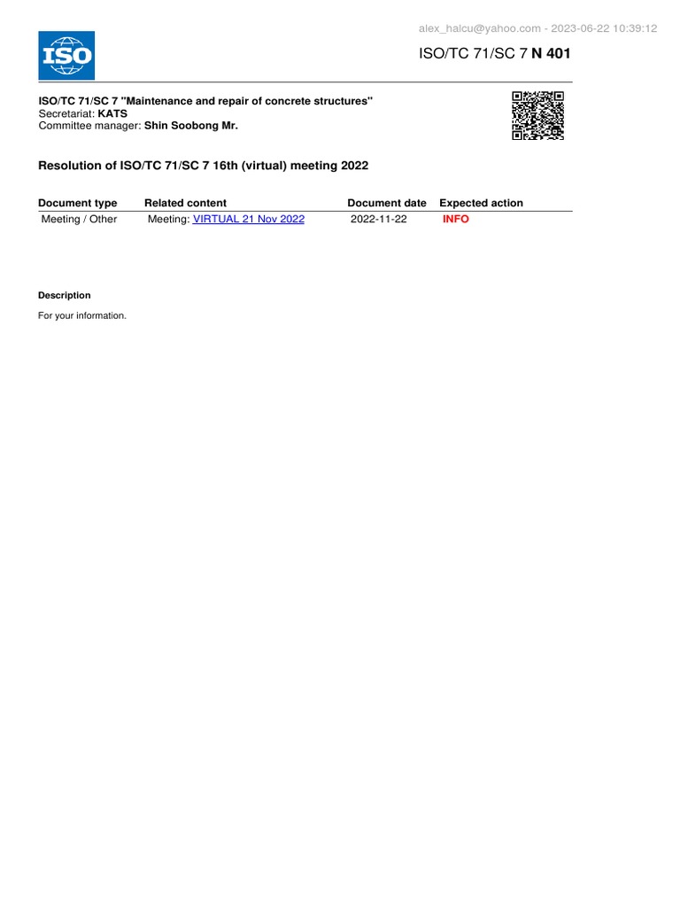 ISO/TC 71/SC 7 Resolutions 2022 Meeting | PDF | International ...