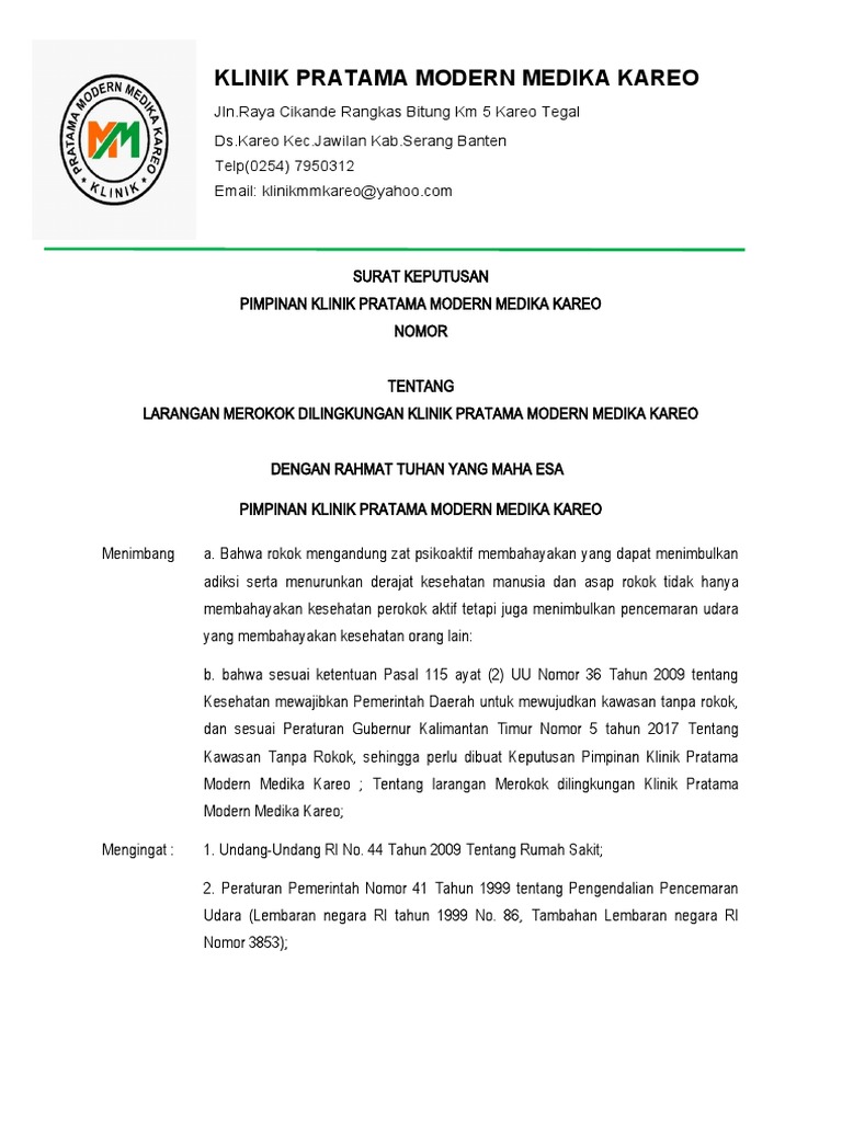 SK Larangan Merokok Klinik Mmc-Edited | PDF