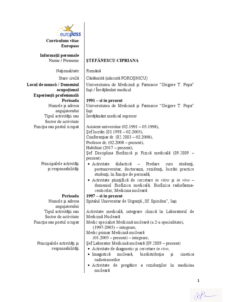 CV. Prof - Dr. Cipriana Stefanescu | PDF