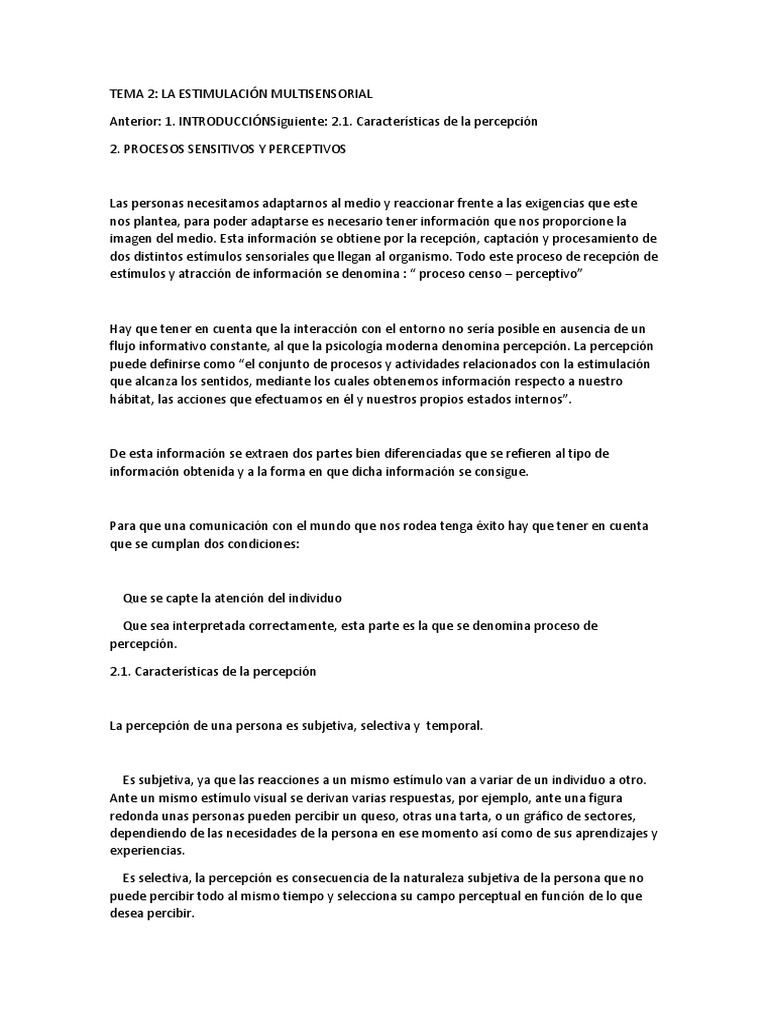Estimulación Multisensorial T2 | PDF | Percepción | Gusto
