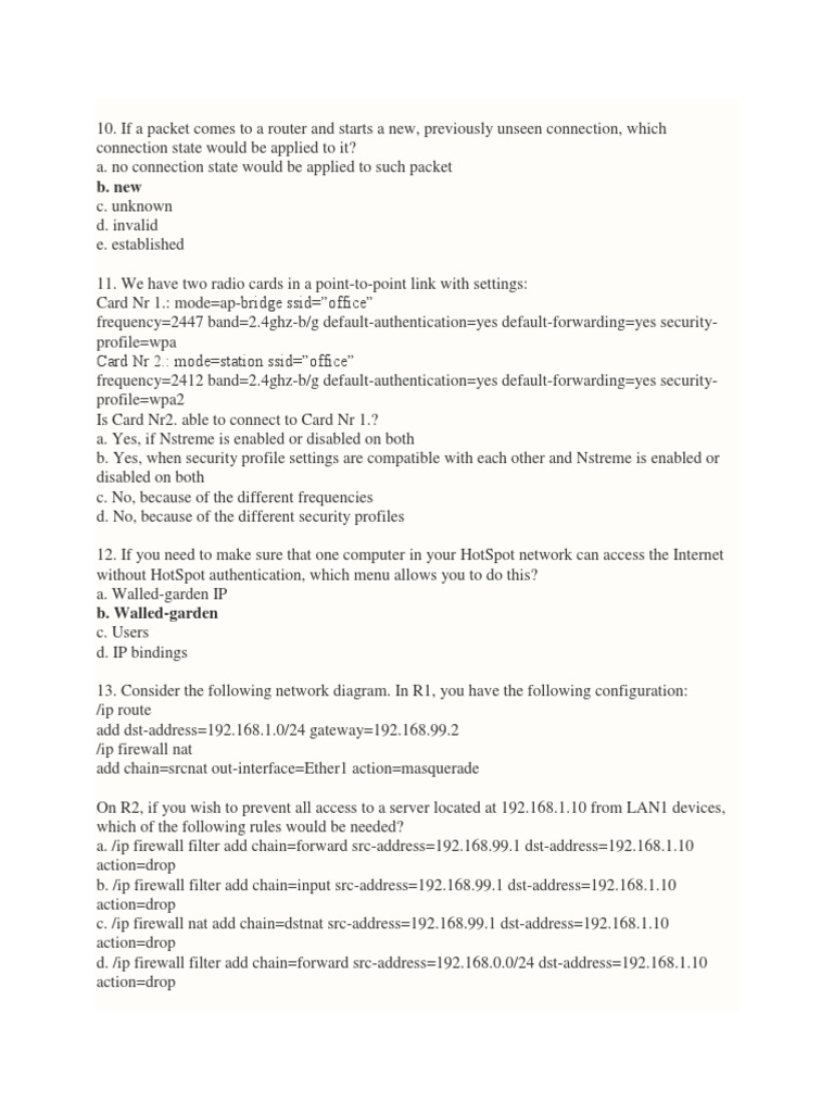 MTCNA Exam Study Guide and Questions | PDF | Router (Computing) | Transmission Control Protocol