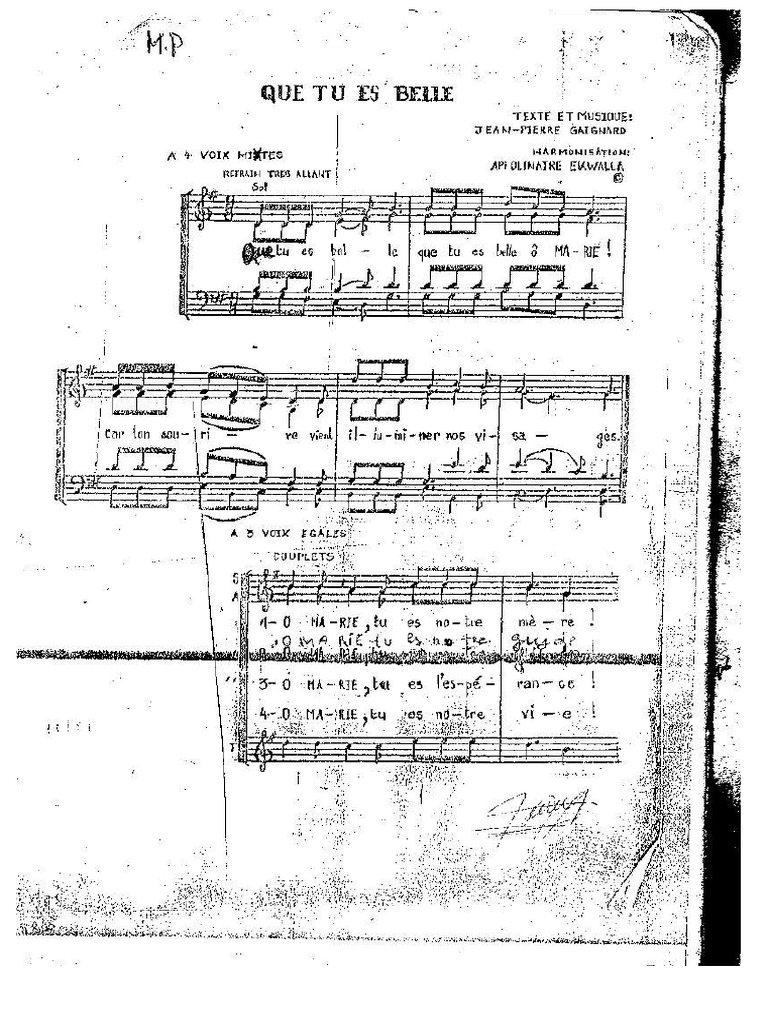 Que Tu es Belle | PDF