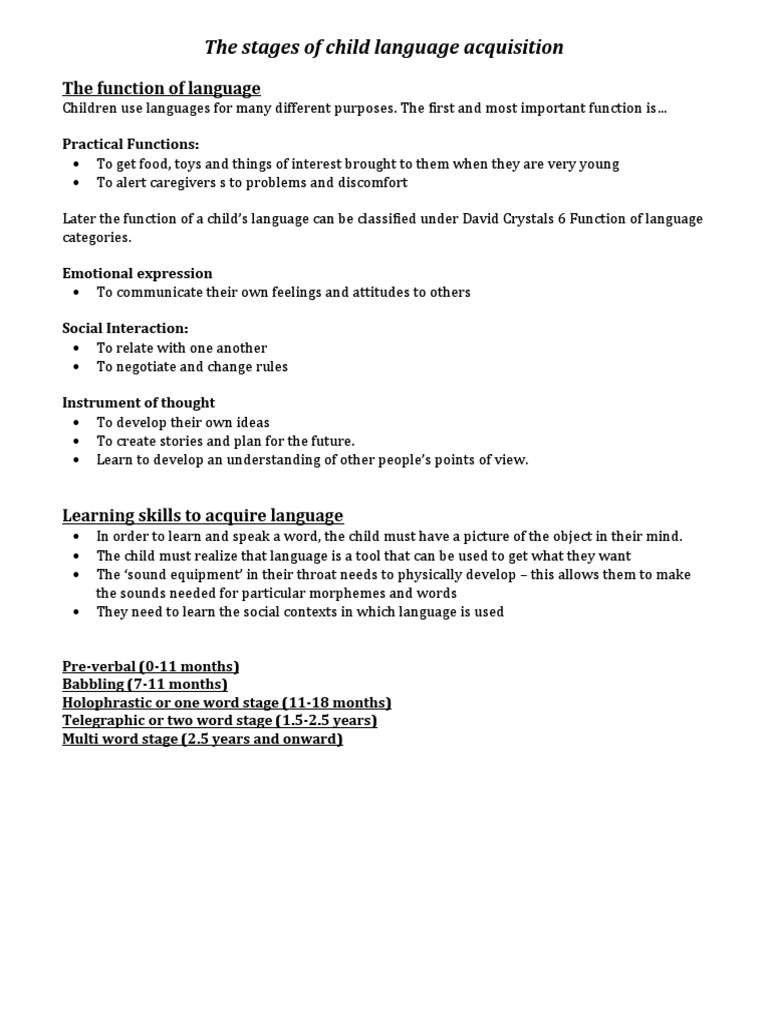 The Stages of Child Language Acquisition | PDF