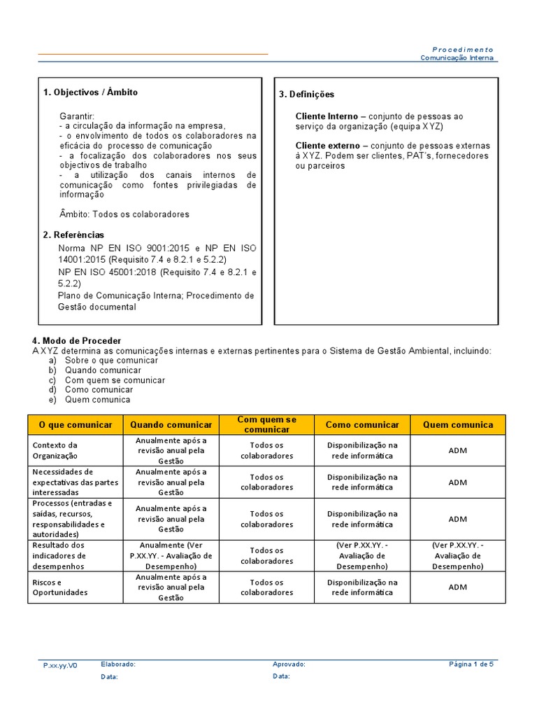 P.XX - Yy.v0 Procedimento de Comunicacao Interna e Externa | PDF ... P.XX - Yy.v0 Procedimento de Comunicacao Interna e Externa | PDF ...