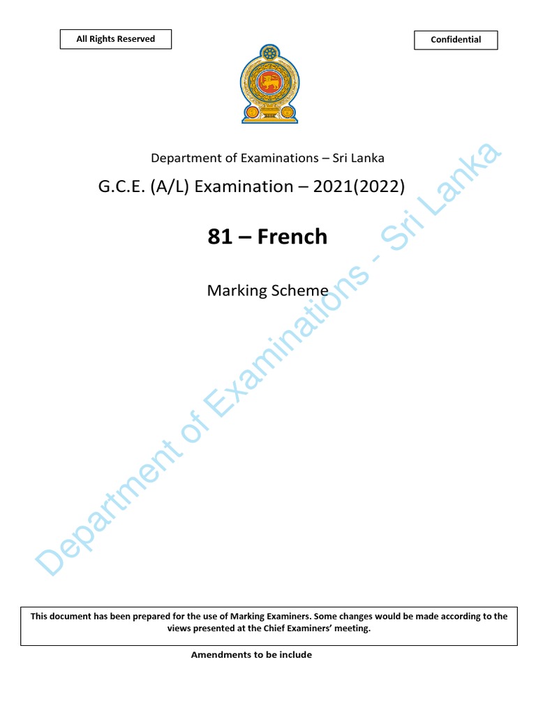 A/L 2021 French Marking Scheme | PDF