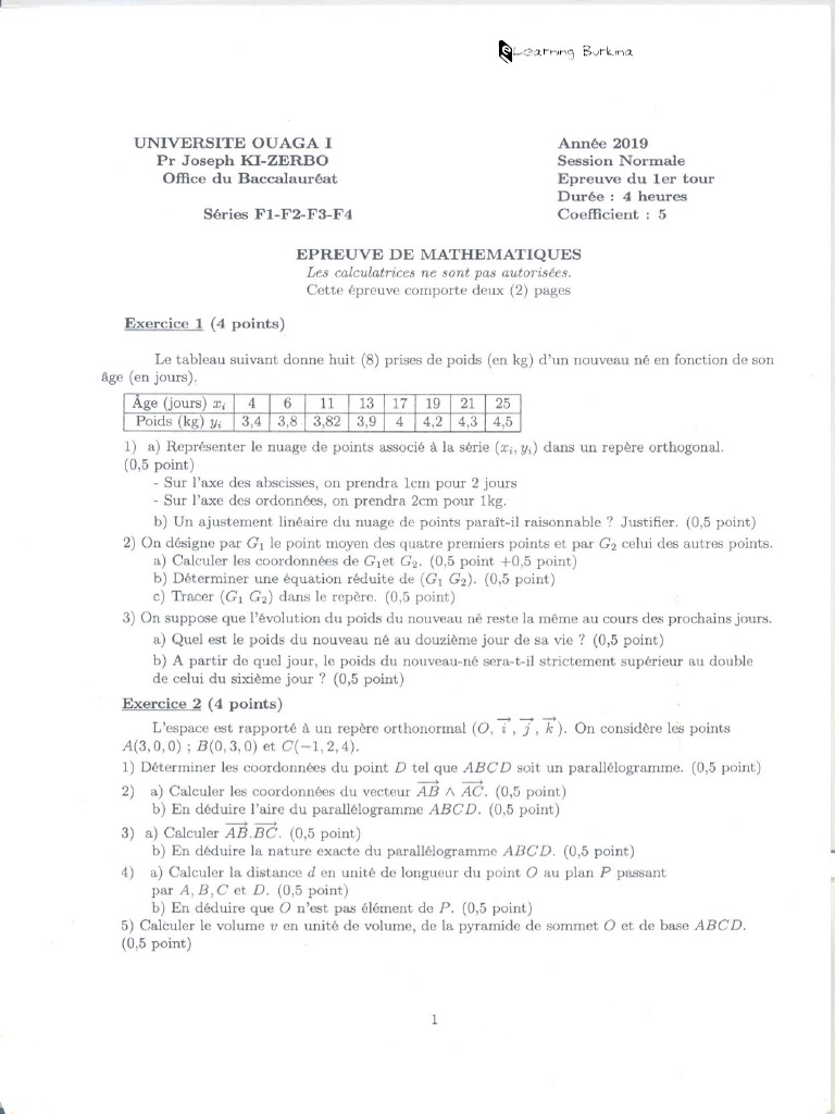 BAC2019 F1 F2 F3 F4 Maths | PDF