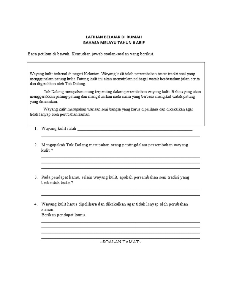 Latihan Pemahaman BM t6 | PDF